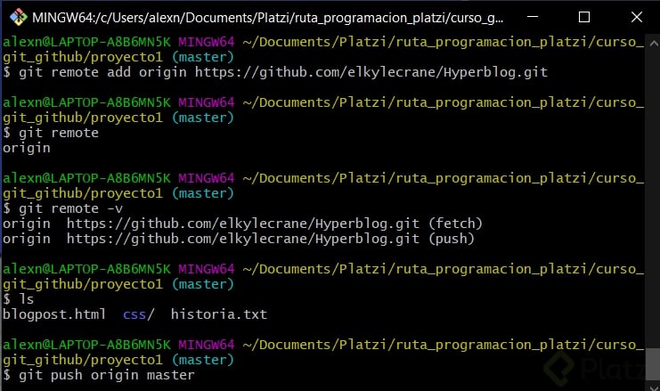 Buen dia, Cuando llego a la parte “git push origin master” simplemente se queda en negro, no ...